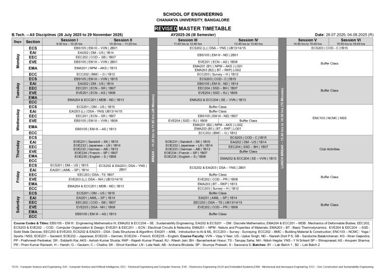 School - School of Engineering - Academics - Academic Timetable ...